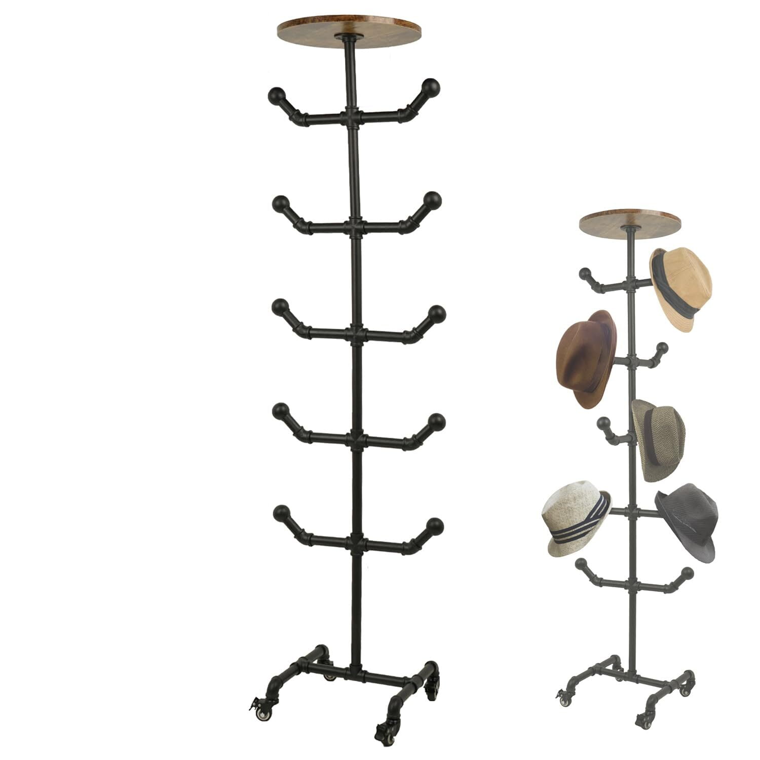 5 Tier Rack Stand Freestanding Hats With Wheels Industrial Display ...