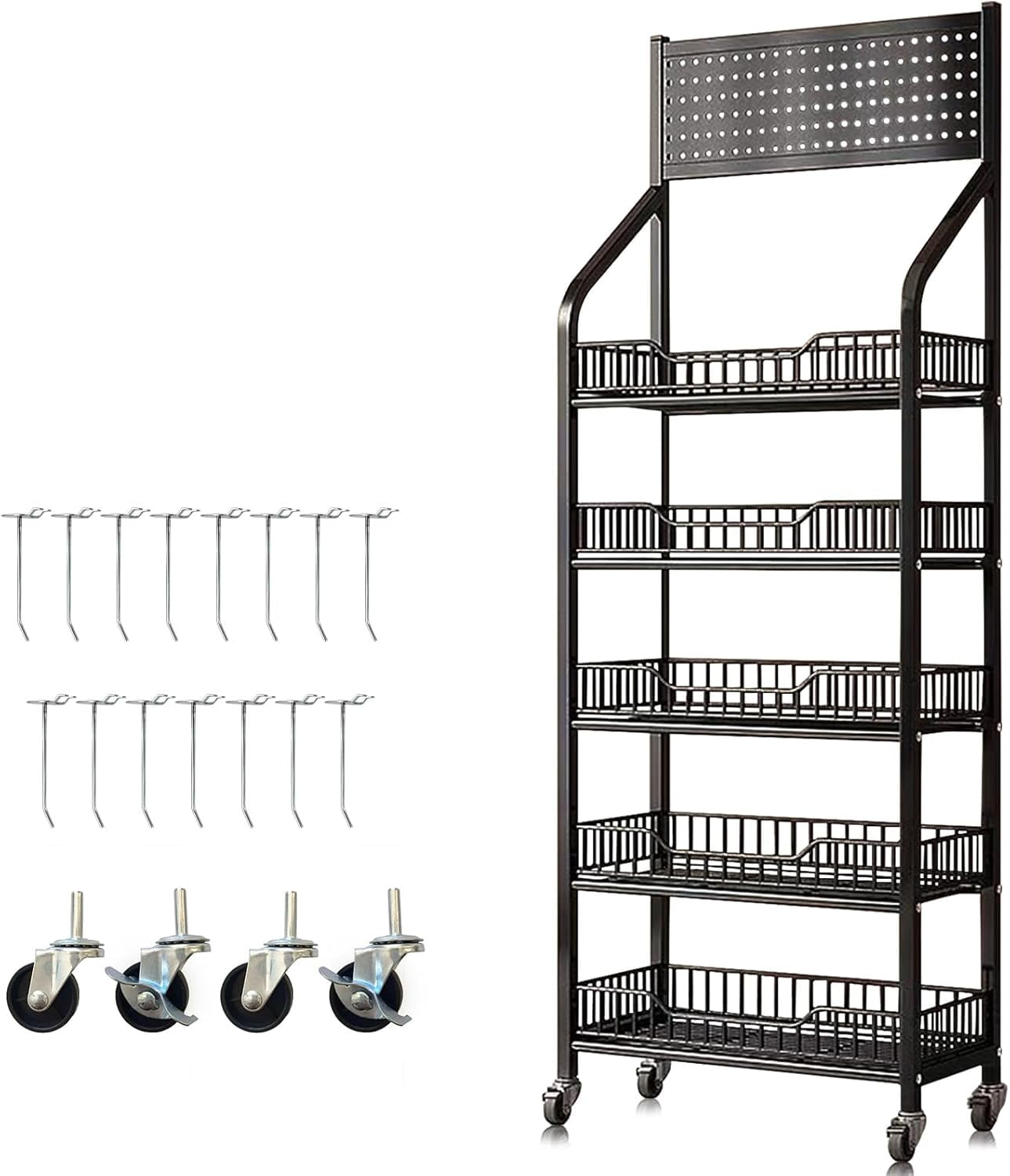 5 Tier Retail Candy Display Rack Metal Storage Shelf with Wheels & 5 ...