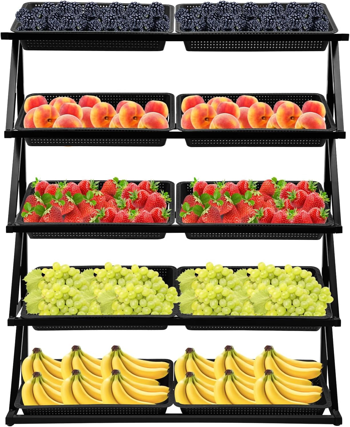 5 Tier Retail Display Rack, Fruit Vegetable Snack Retail Basket Shelf ...