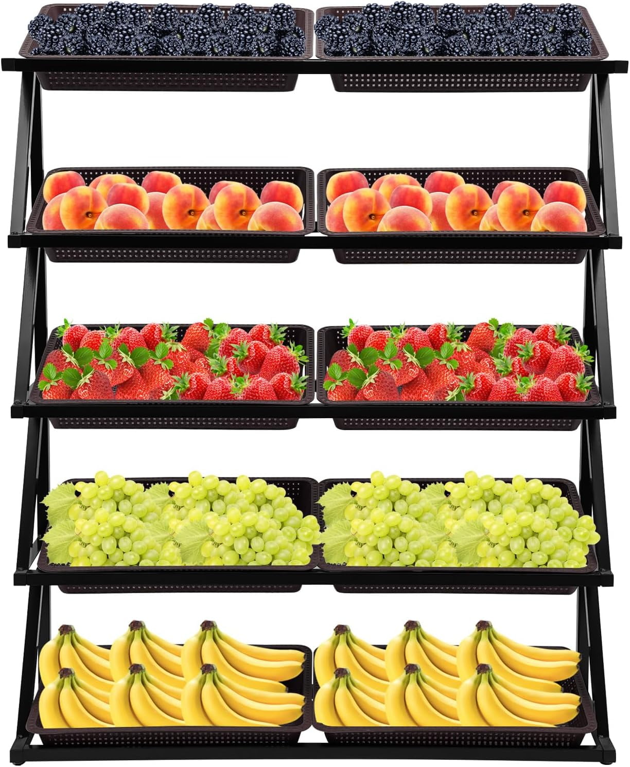 5 Tier Retail Display Rack, Fruit Vegetable Snack Retail Basket Shelf ...