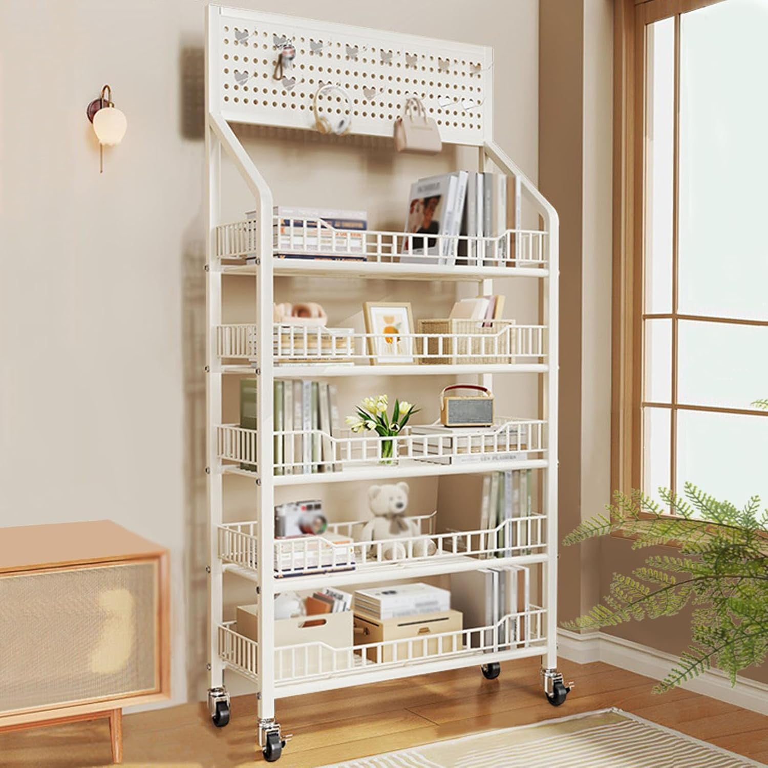 5 Tier Retail Display Rack, Metal Display Snacks Storage with Wheels ...