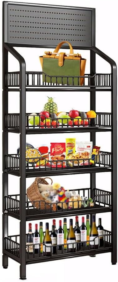 5 Tier Retail Display Rack, Snack Organizer Stand With Wheels & Hooks ...