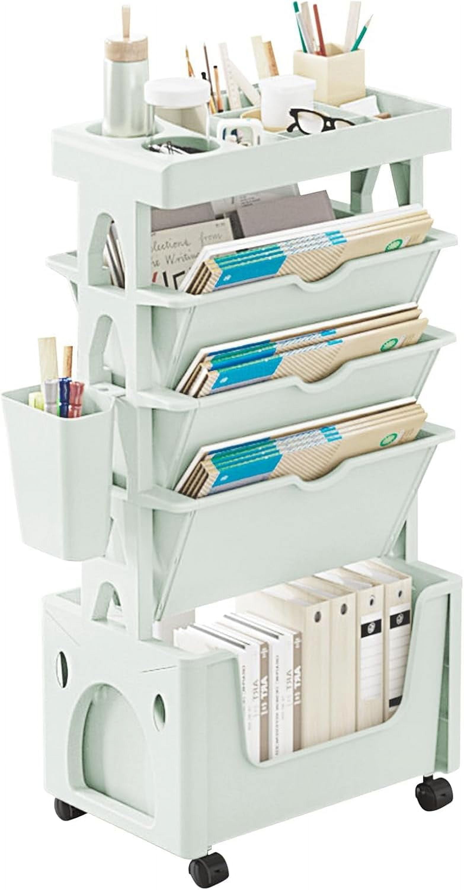 5-Tier Rolling Book Cart, Mobile Bookshelf with Wheels, Movable ...