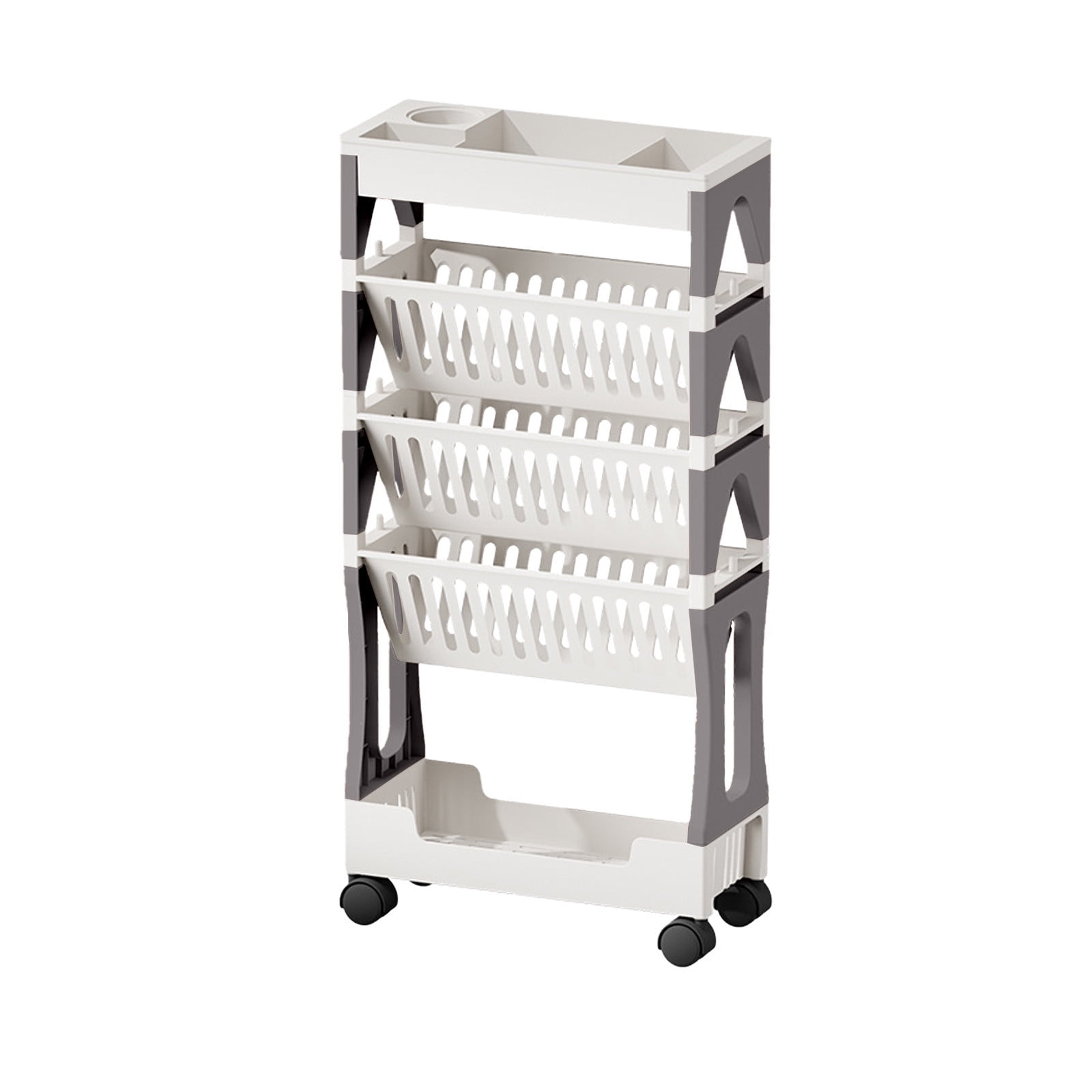 5-Tier Rolling Book Cart, Multi-Functional Movable Storage Book Rack ...