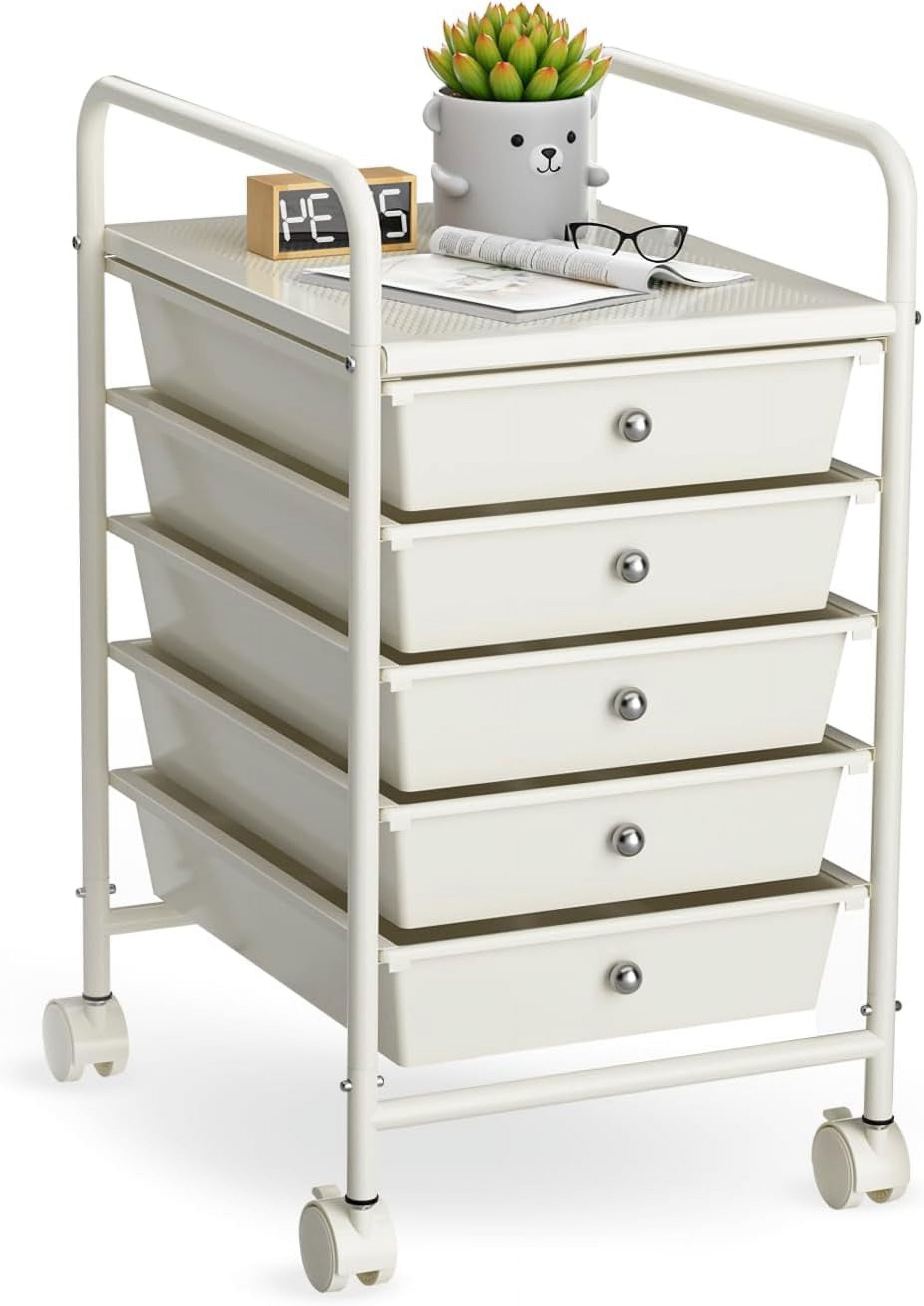 5 Tier Rolling Cart with 5 Drawers, Multipurpose Rolling Storage Cart ...