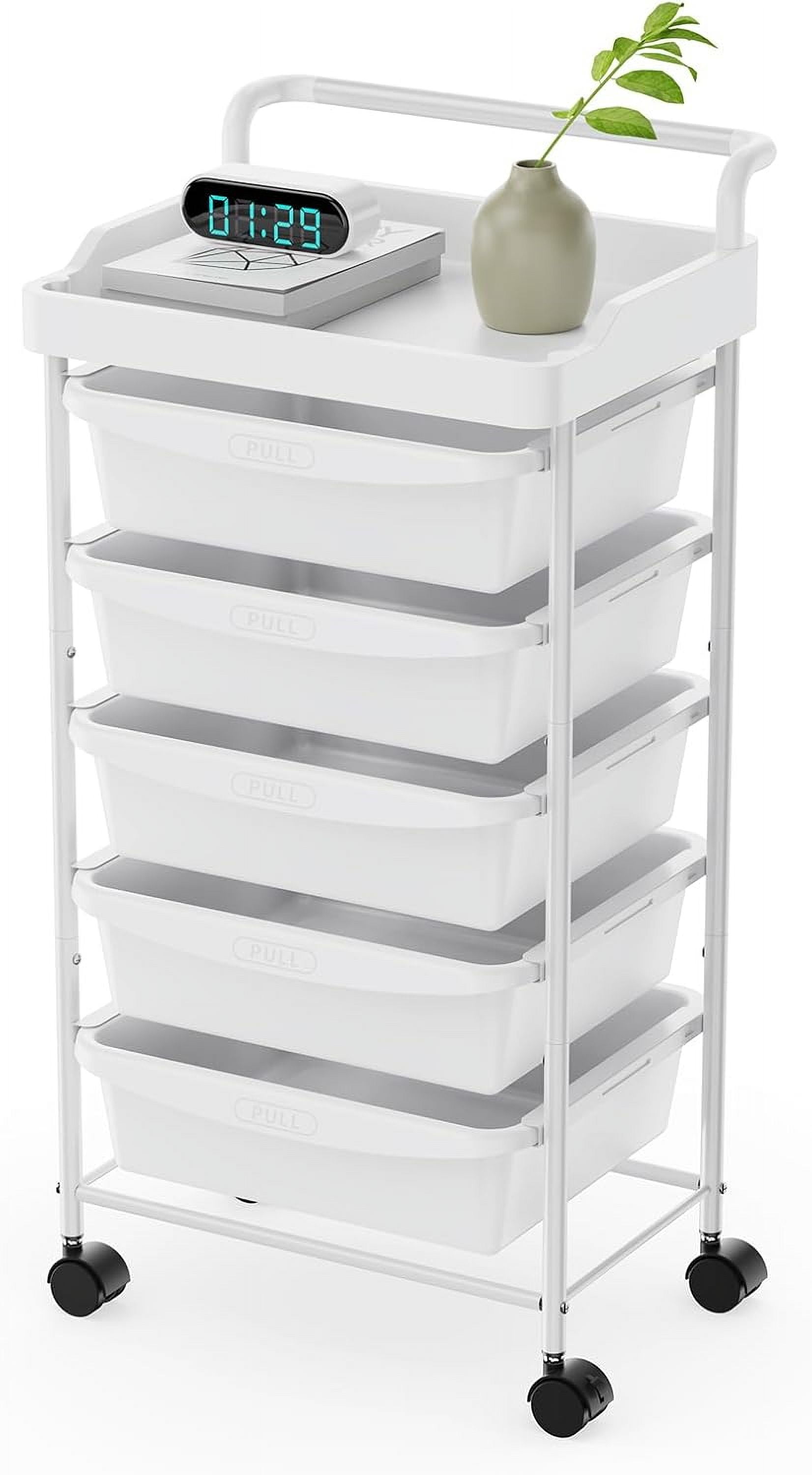 5 Tier Rolling Cart with 5 Drawers, Utility Cart with Drawers and ...