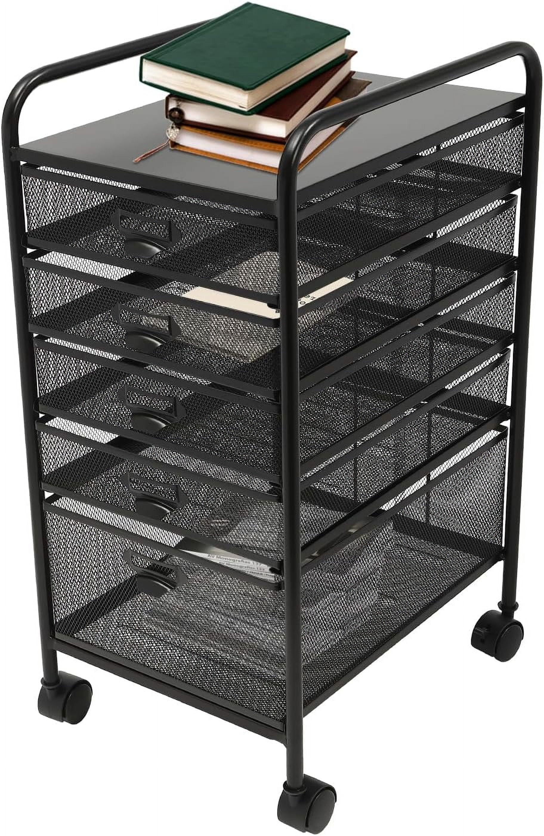 5 Tier Rolling Cart, File Cart with Wheels, Office Cart Drawer Storage ...
