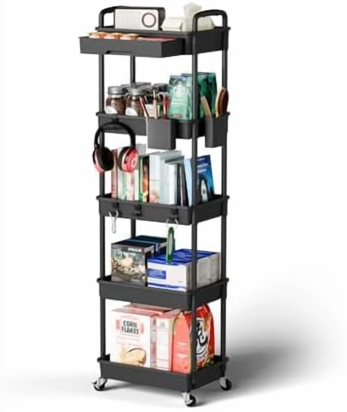 5 Tier Rolling Cart Organizer,Bathroom Cart Organizers with Wheels ...