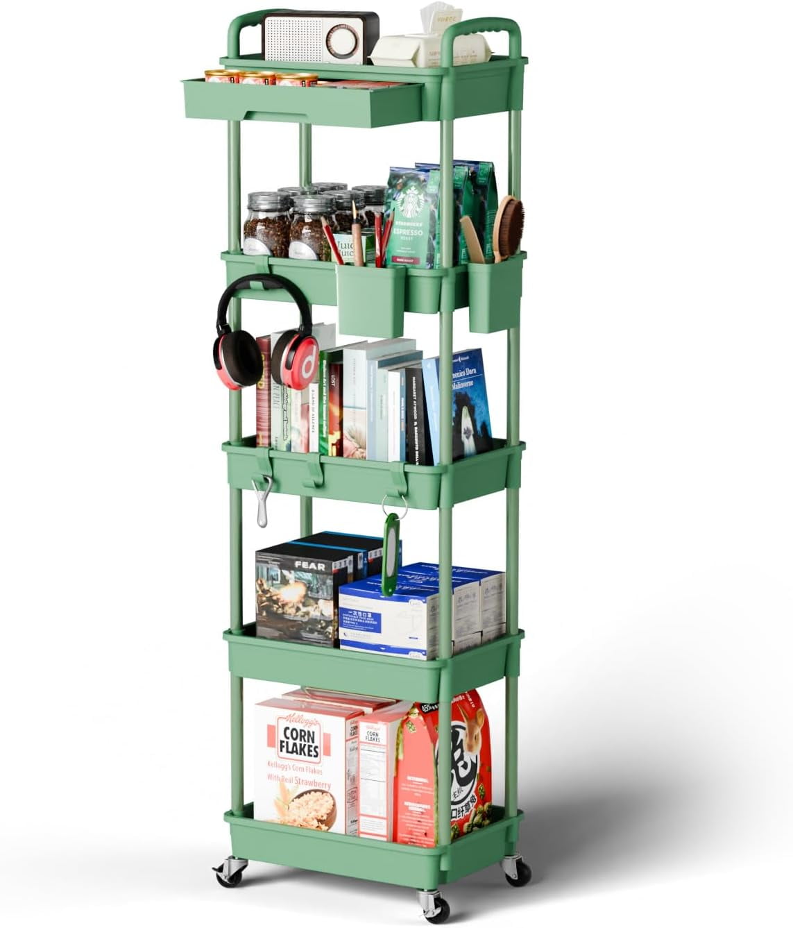 5 Tier Rolling Cart Organizer,Bathroom Cart Organizers with Wheels ...