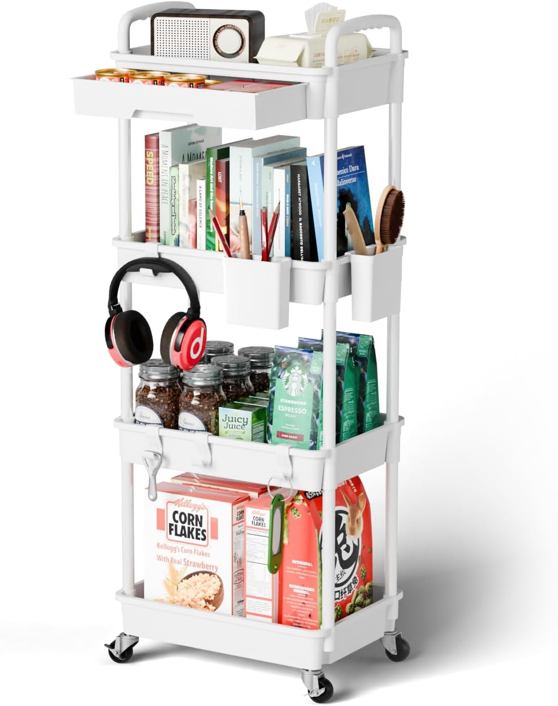5 Tier Rolling Cart Organizer,Bathroom Cart Organizers with Wheels ...