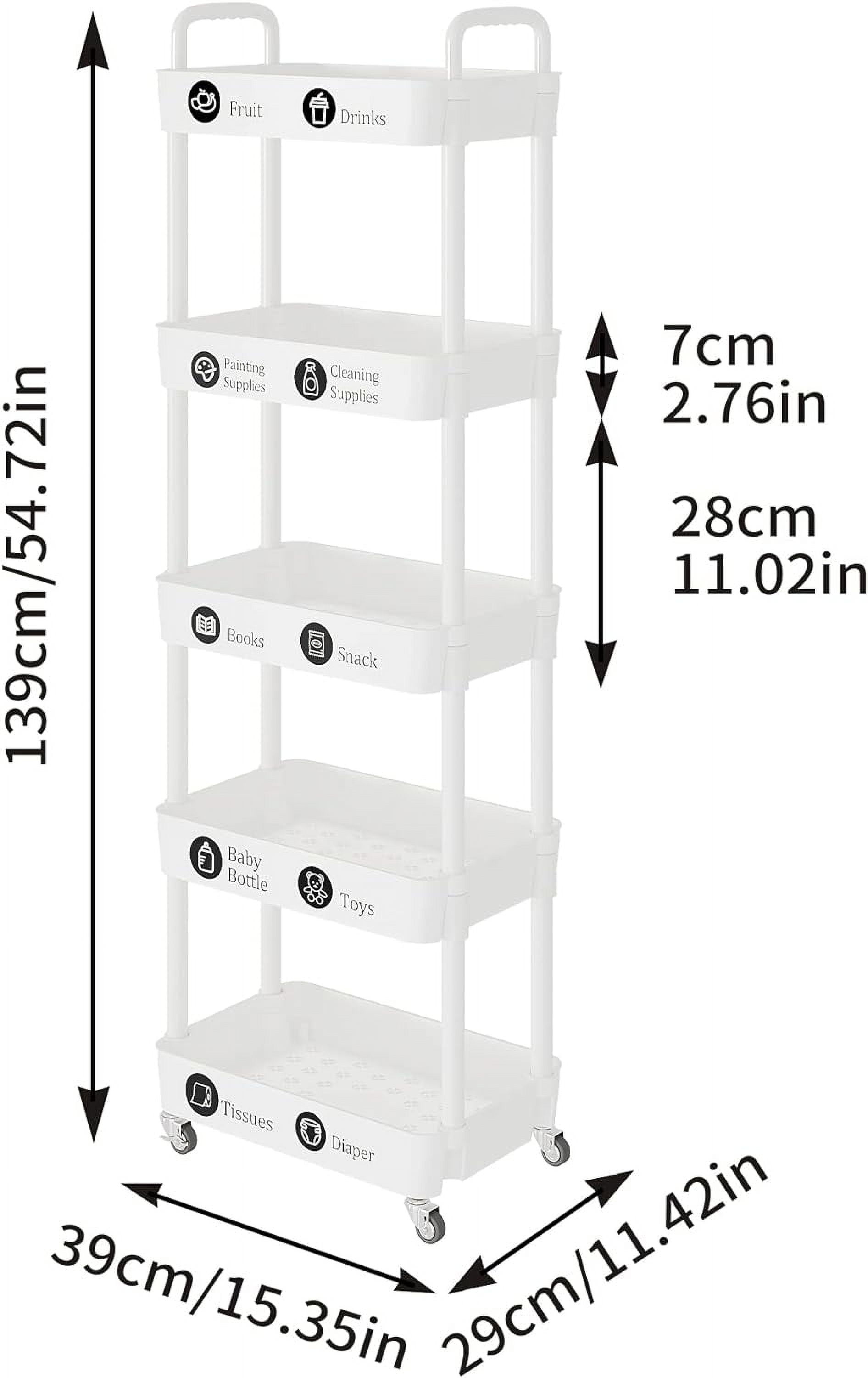 5-Tier Rolling Cart with Wheels,Multifunction Utility Storage carts ...