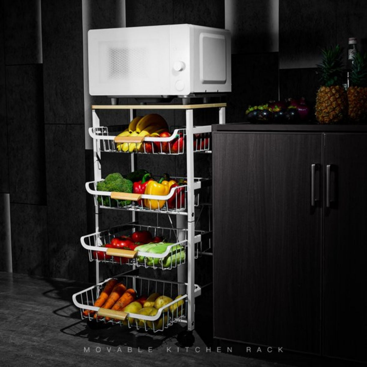 5 Tier Rolling Cart with Storage Baskets, Metal Kitchen Cart Utility ...