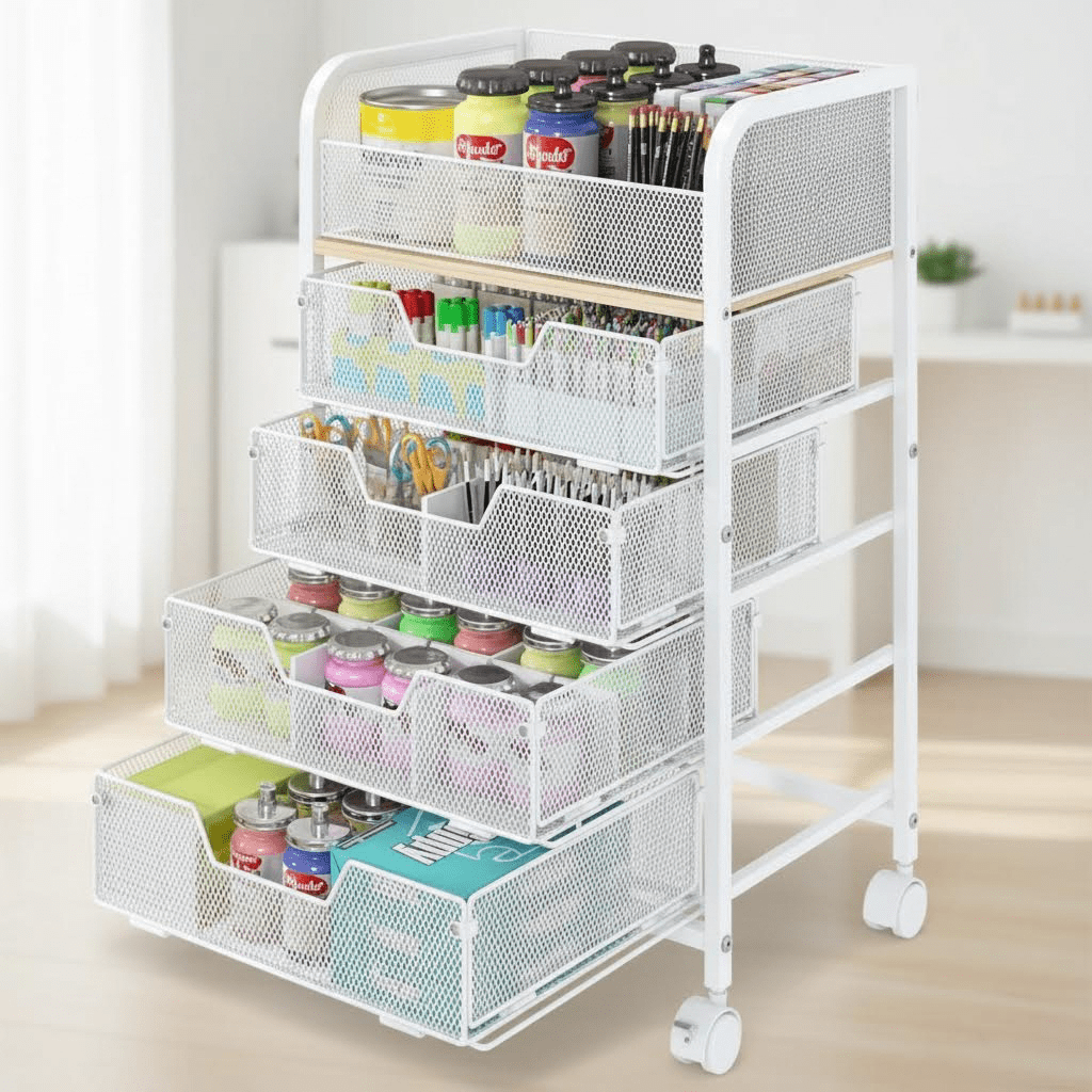 5-Tier Rolling Craft Storage Cart with Lockable Wheels and Adjustable ...