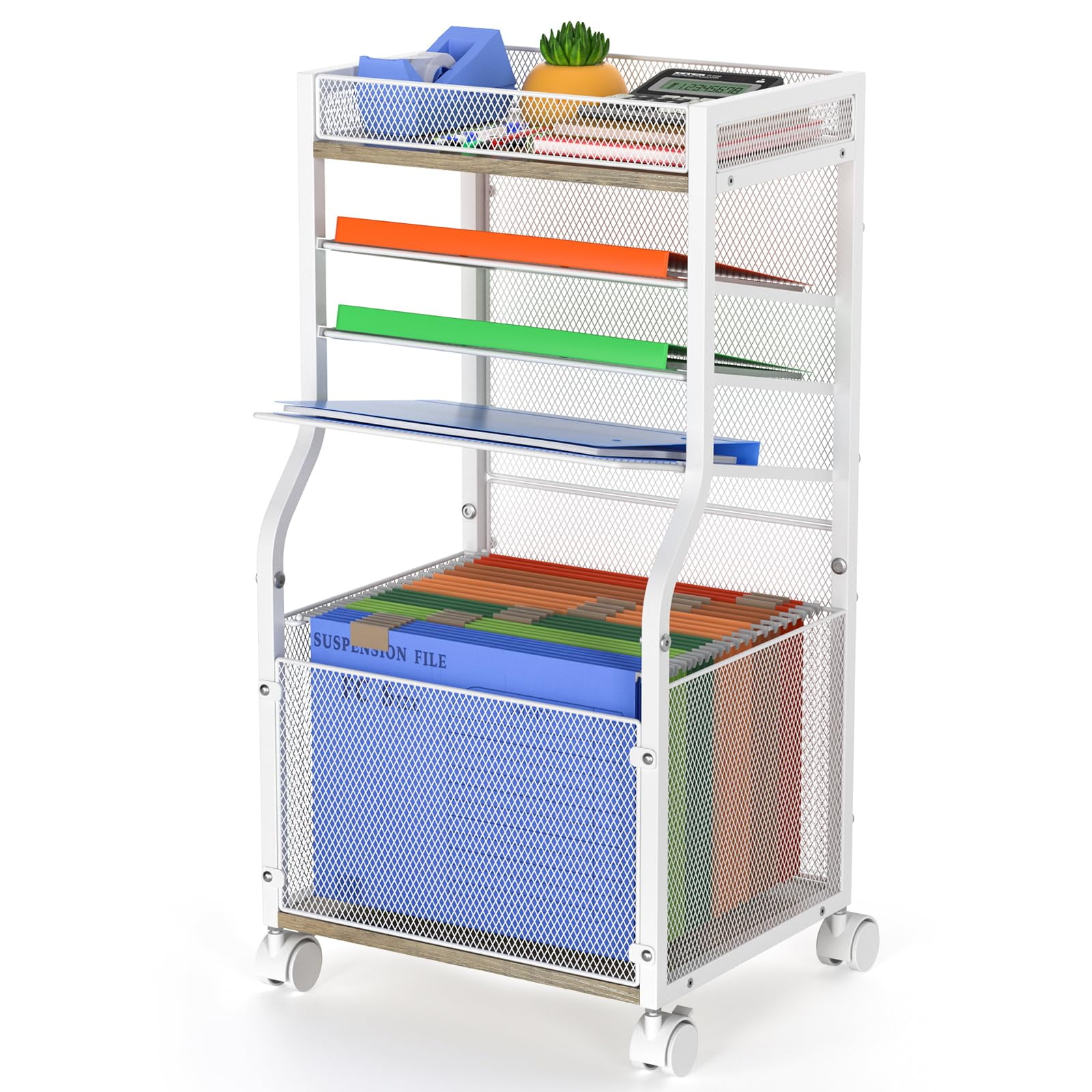 5-Tier Rolling File Cart with Hanging File Folders, Mobile Desk File ...