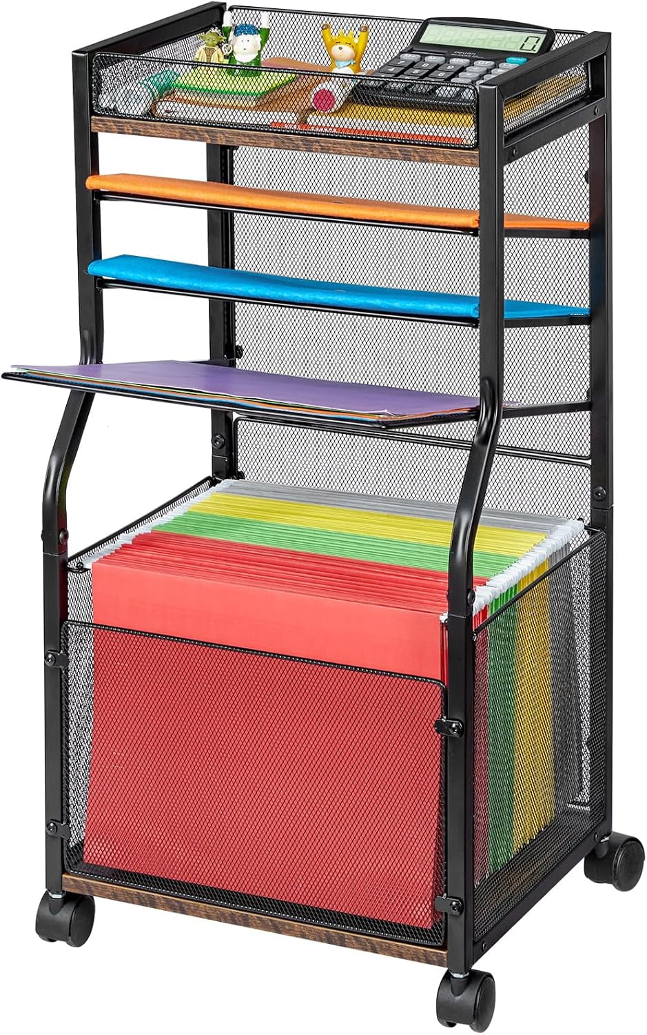 5-Tier Rolling File Cart with Hanging File Folders, Mobile Desk File ...