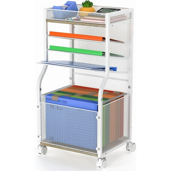 5-Tier Rolling File Cart with Hanging File Folders, Mobile Desk File ...