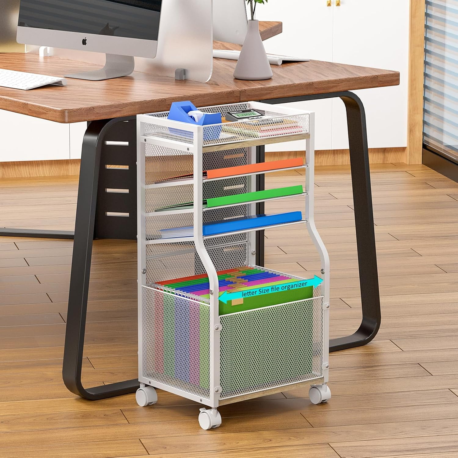 5-Tier Rolling File Cart with Hanging File Folders, Mobile Desk File ...