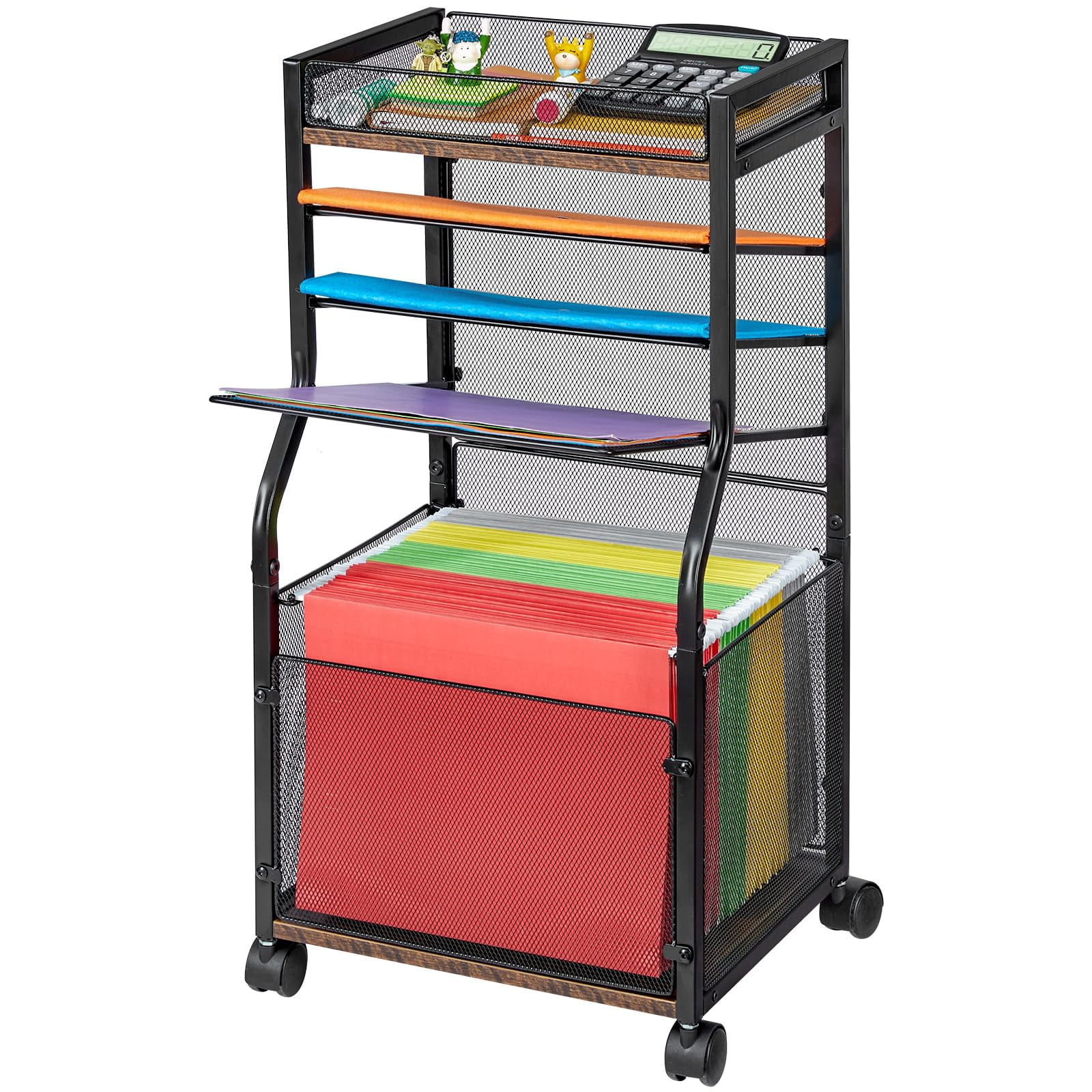 5-Tier Rolling File Cart with Hanging File Folders, Mobile Desk File ...