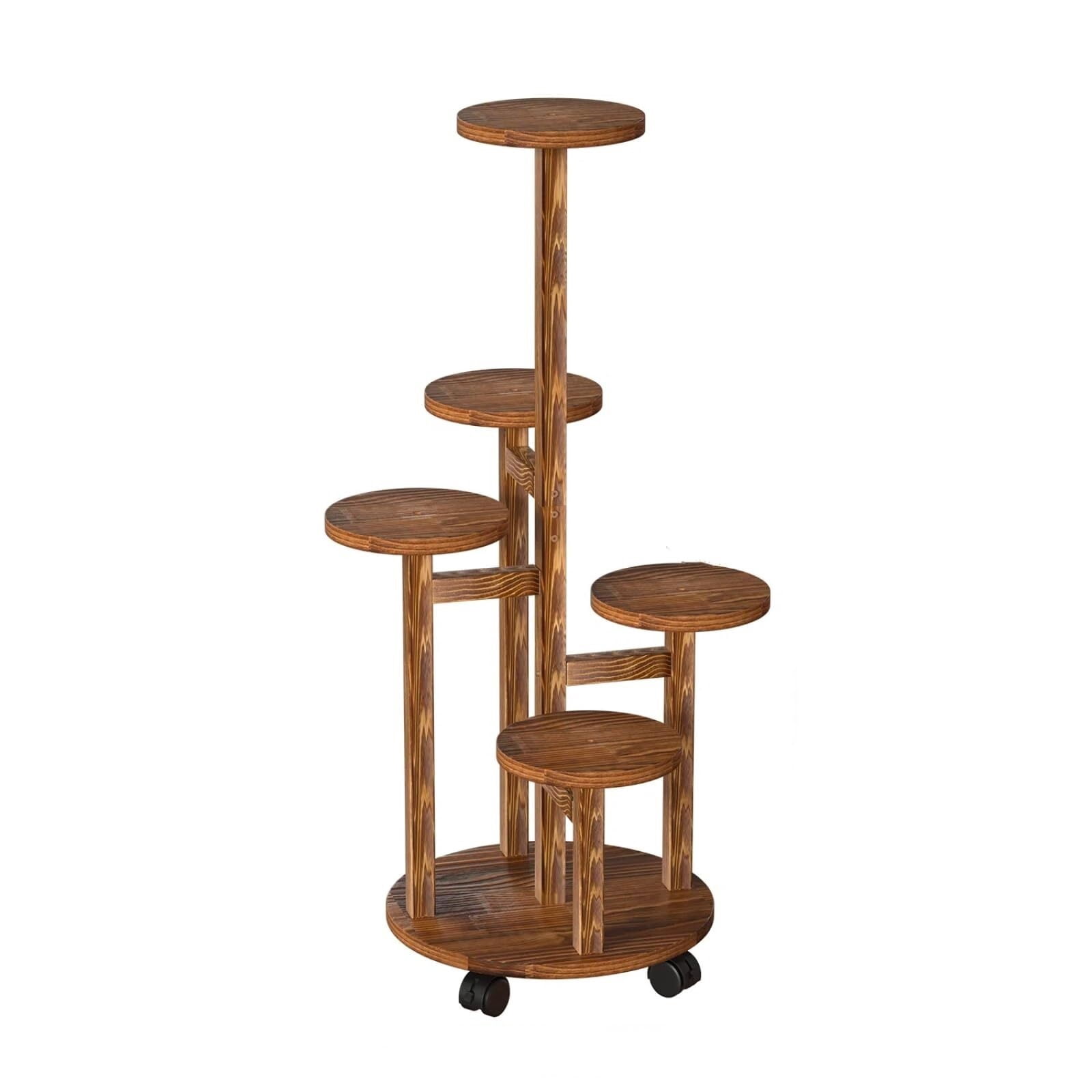 5-Tier Rolling Plant Stand with Wheels - 50kg Load Capacity, Dark Brown ...