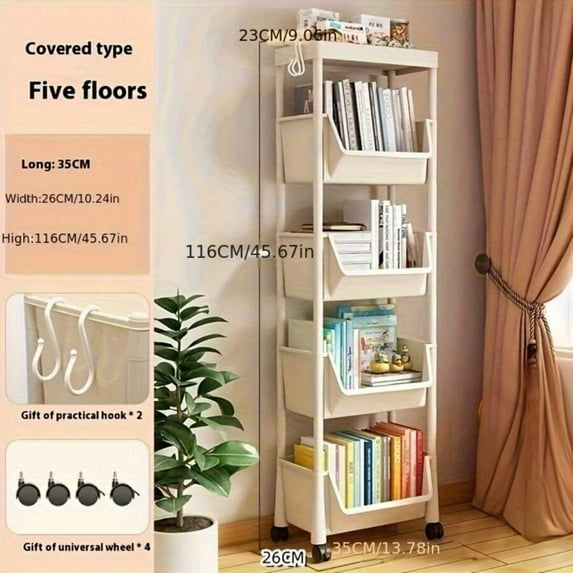 5-Tier Rolling Plastic Storage Cart - Practical with 360 ° Rotating ...