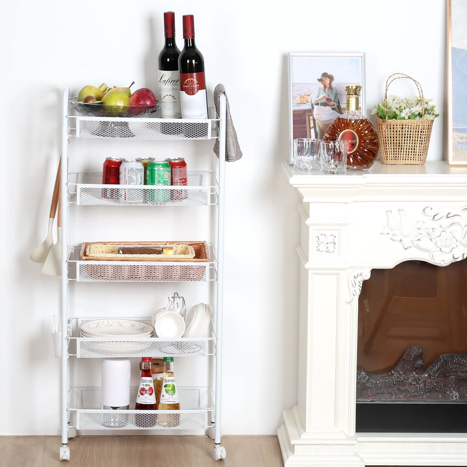 WETLA 5-Tier Rolling Storage Cart - 360° Spin Metal Wire Shelves with ...