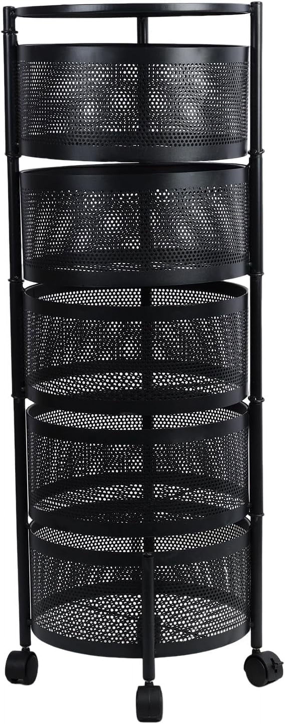 5 Tier Rolling Storage Cart, Circular Kitchen Storage Cart, Large ...
