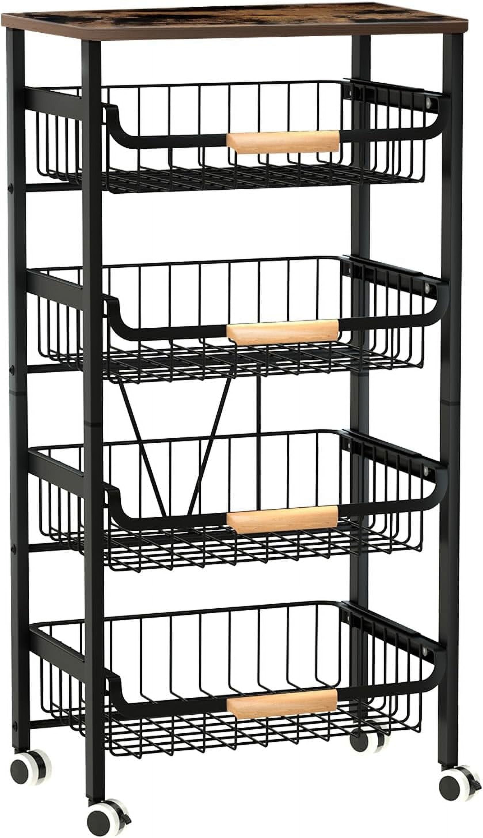 5-Tier Rolling Storage Cart with Wheels, Large Capacity Kitchen Cart ...