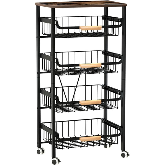 5-Tier Rolling Storage Cart with Wheels, Large Capacity Utility Cart ...