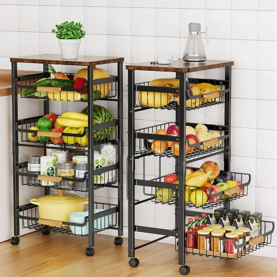 5-Tier Rolling Utility Cart, Kitchen Storage Cart with Wheels, Large ...