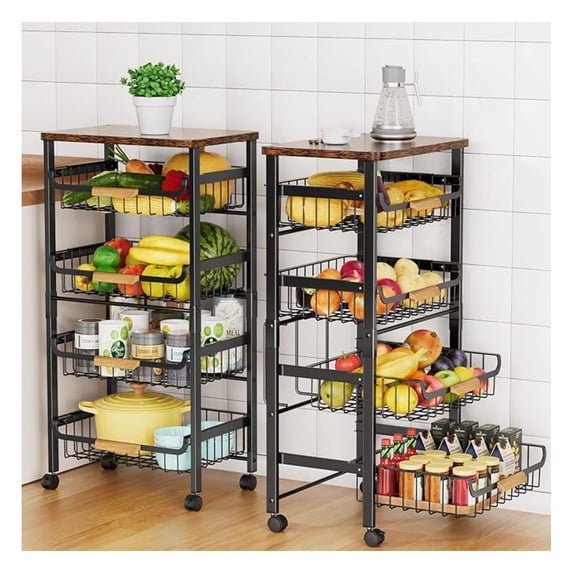 5-Tier Rolling Utility Cart, Kitchen Storage Cart with Wheels, Large ...