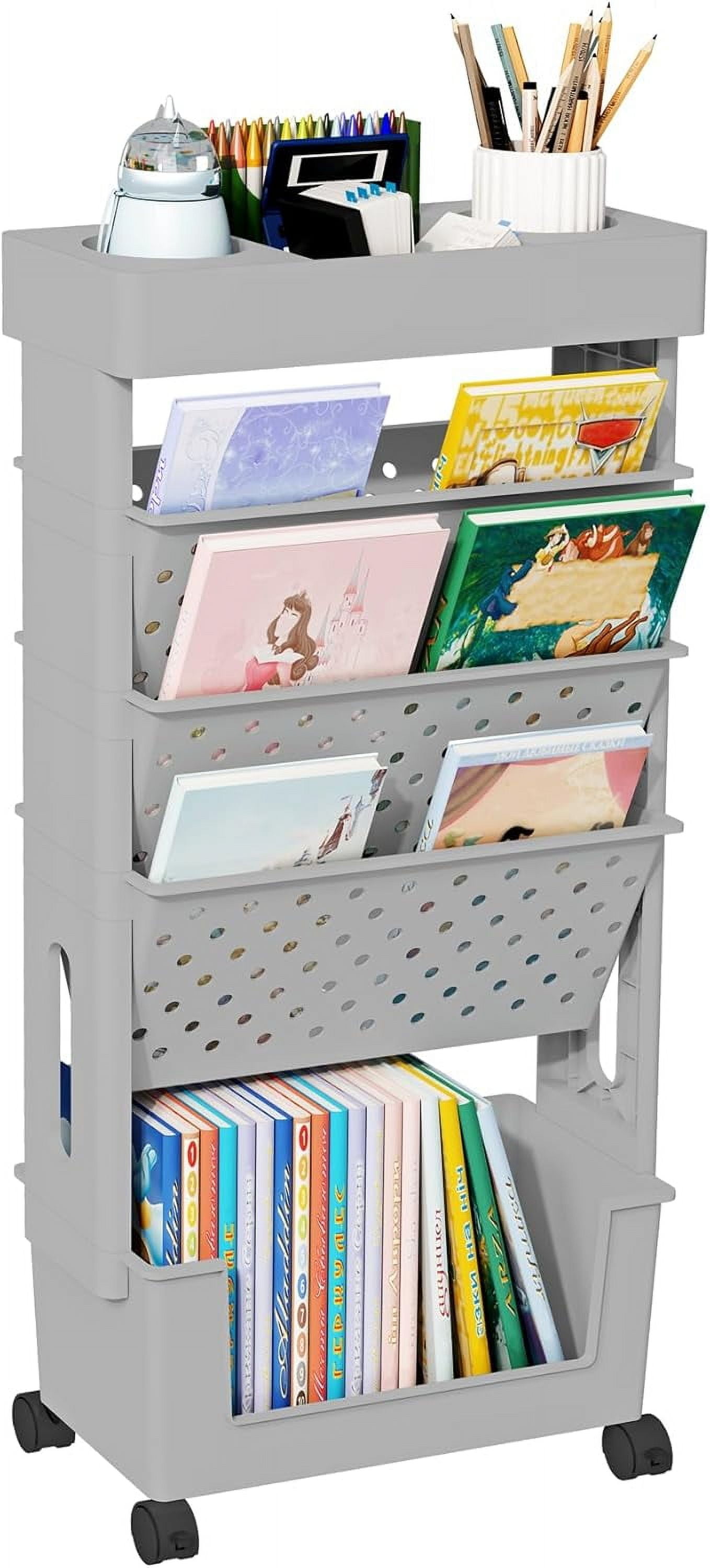 5 Tier Rolling Utility Cart Multi-Functional Movable Storage Book ...