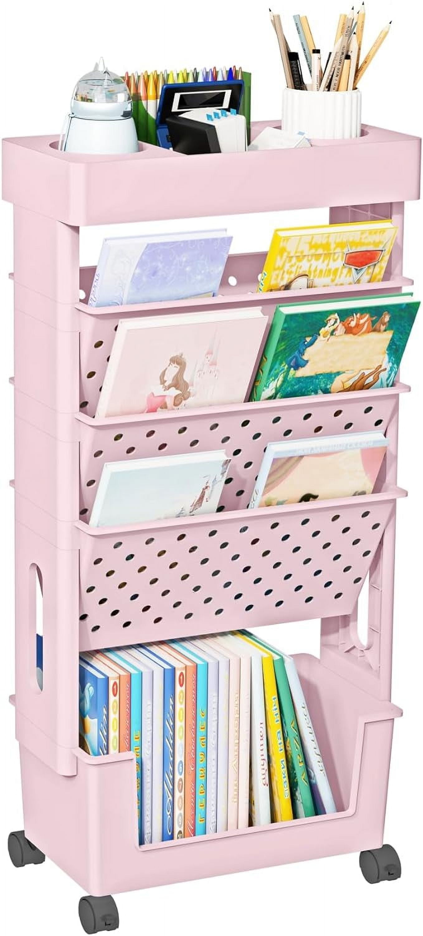 5 Tier Rolling Utility Cart Multi-Functional Movable Storage Book ...