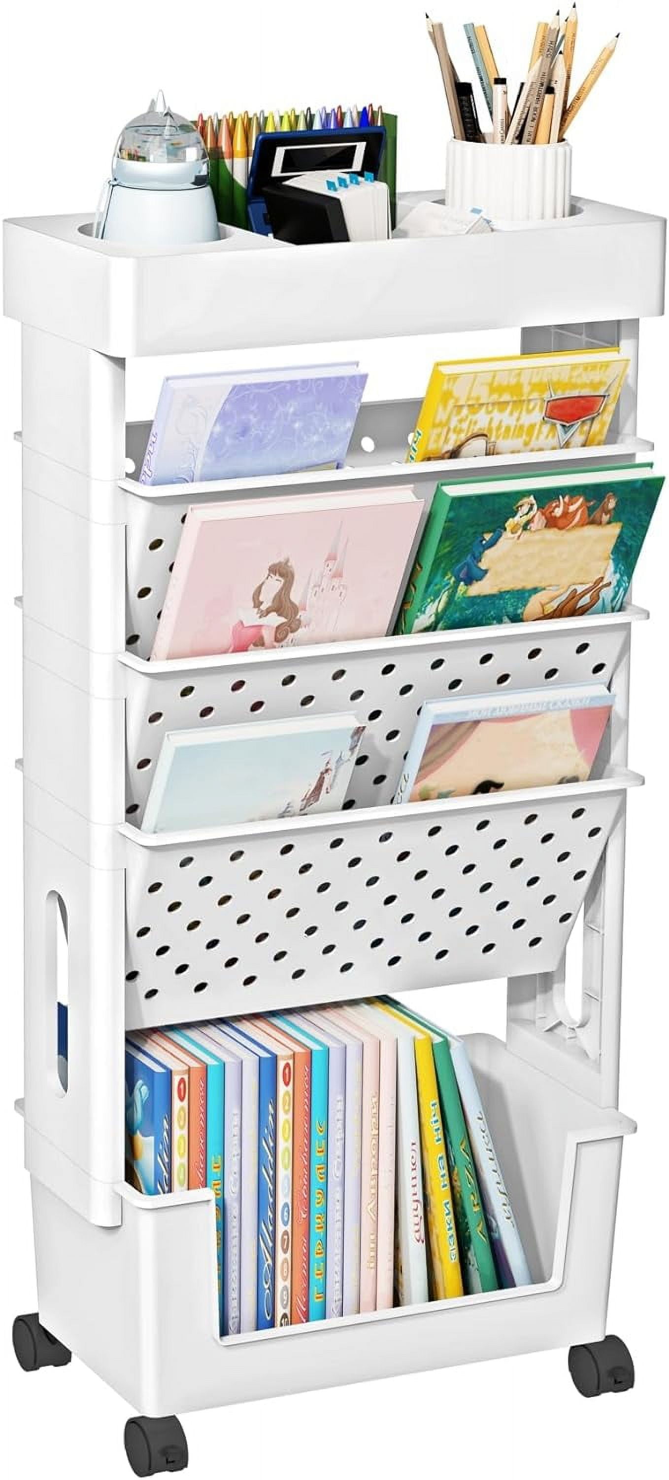 5 Tier Rolling Utility Cart Multi-Functional Movable Storage Book ...