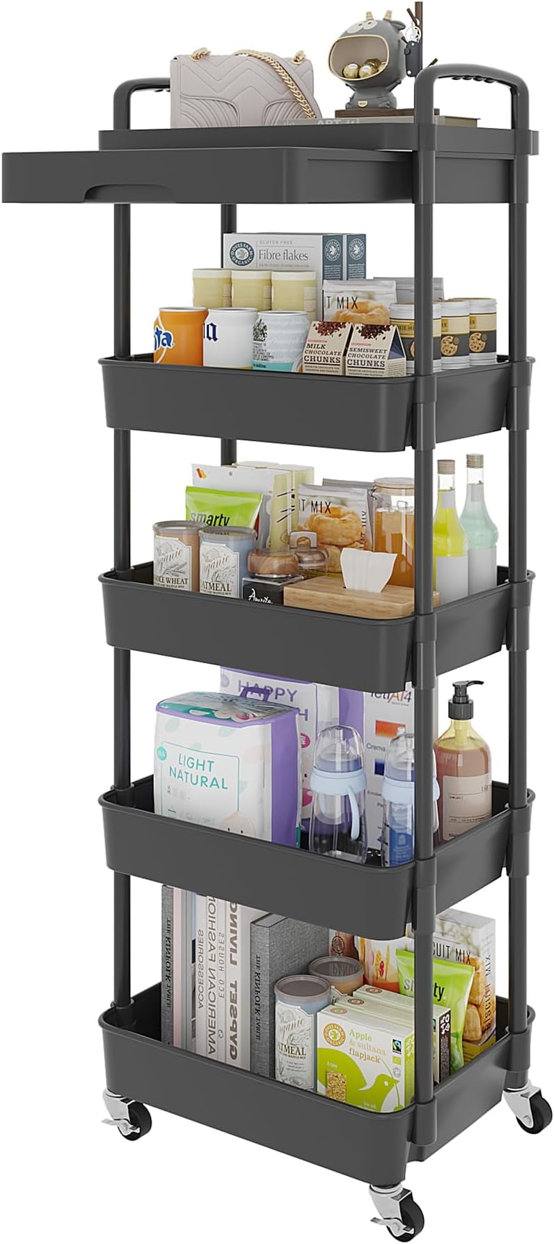5-Tier Rolling Utility Cart with Drawer,Multifunctional Storage ...
