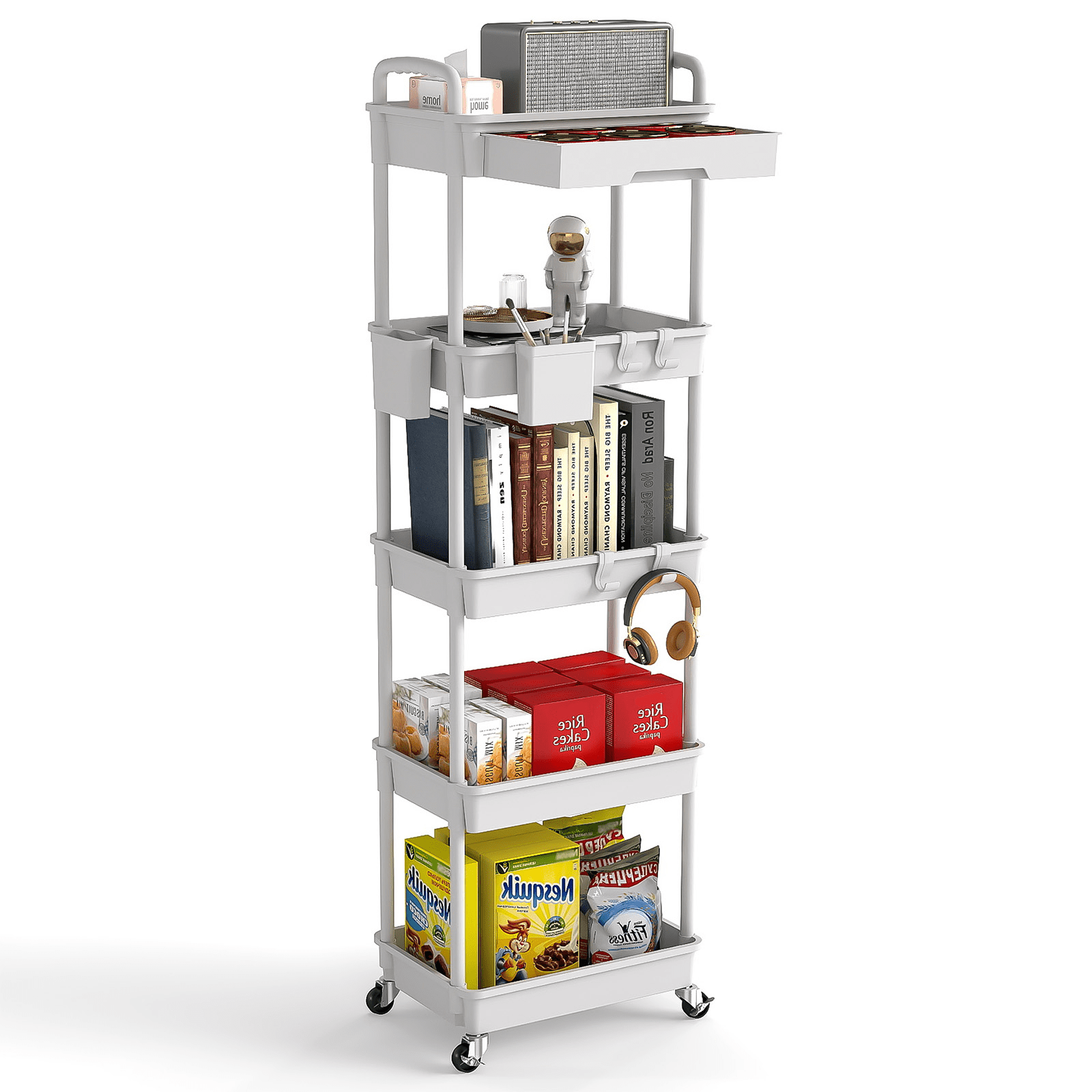 LLMRR 5 Tier Rolling Cart with Drawer, Utility cart with Handle ...