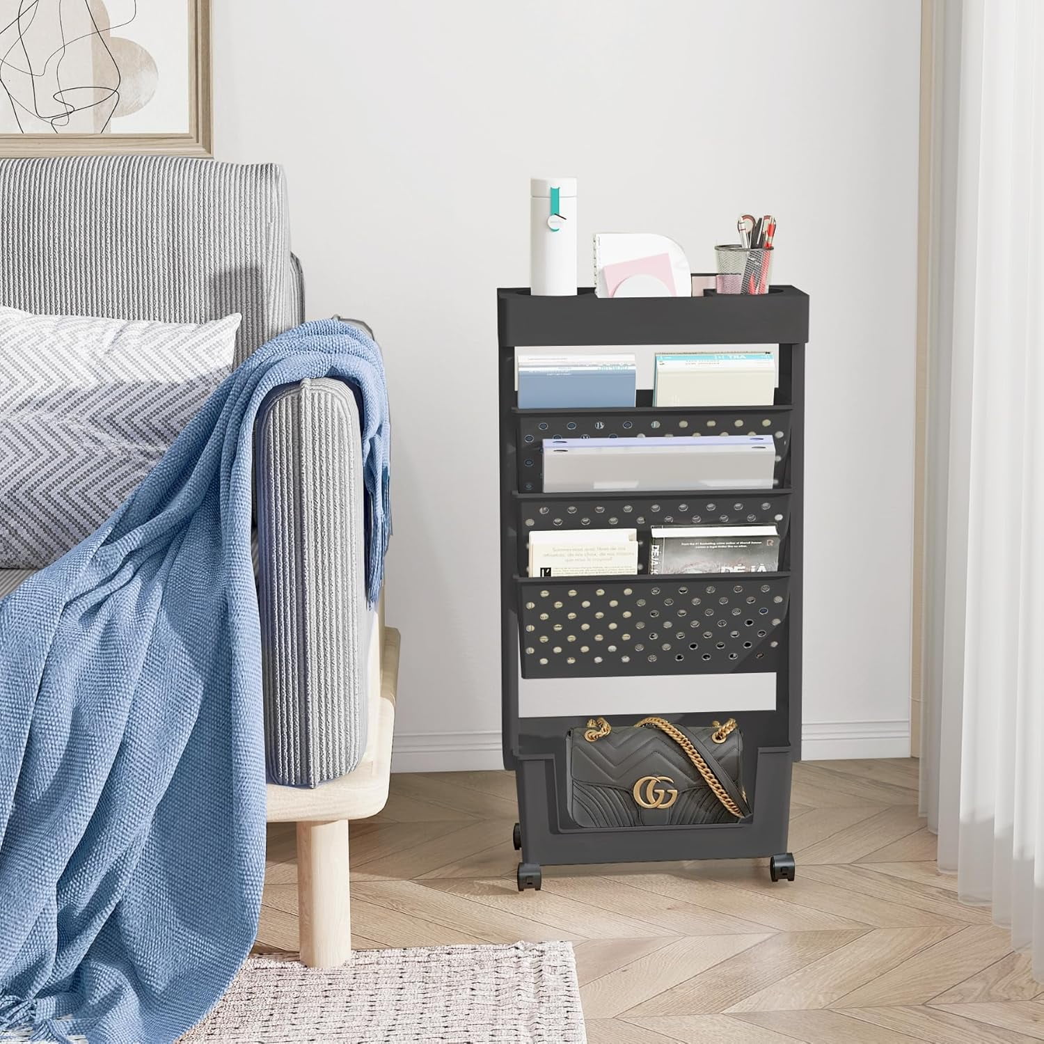 5 Tier Rolling Utility Cart with Lockable Casters for Study Office ...