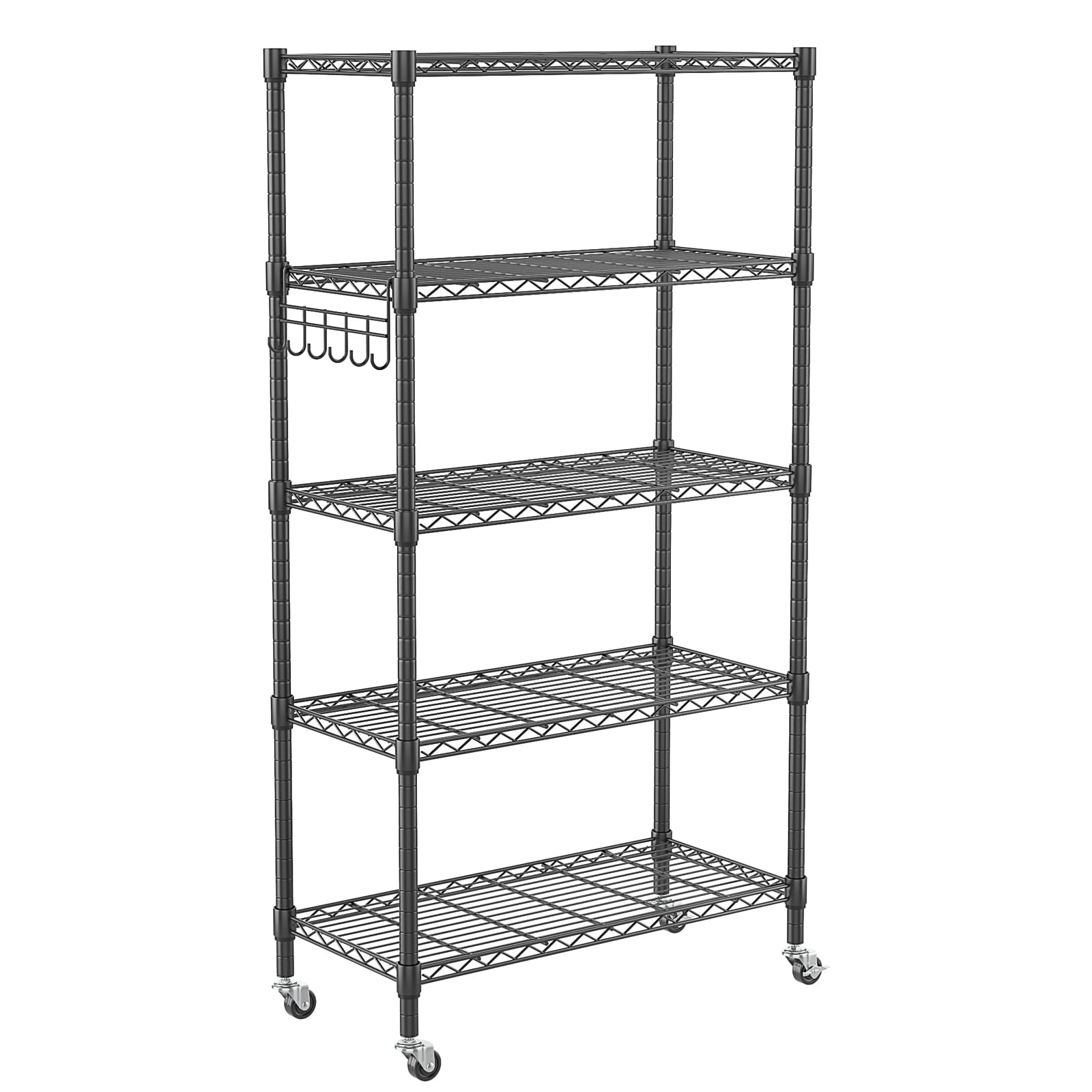 5 Tier Rolling Wire Storage Shelf, Metal Adjustable Rack for Small ...
