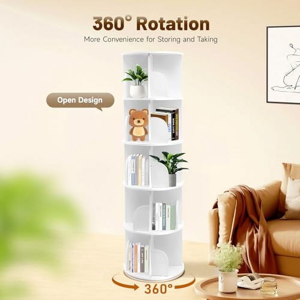 5 Tier Rotating Bookcase, 360° Floor Stand Rotating Stackable Bookcase ...