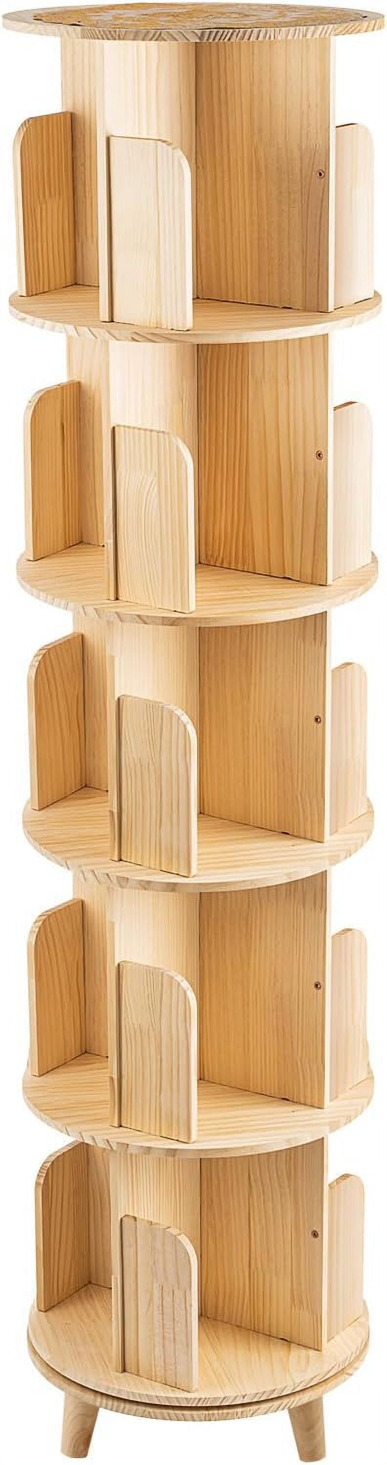 5 Tier Rotating Bookcase with Legs,360°Display Wood Round Bookshelf ...