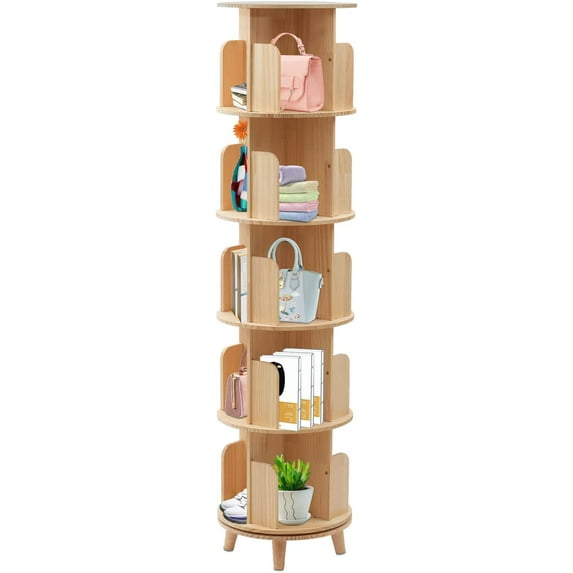 5 Tier Rotating Bookshelf, 360 Degrees Stackable Shelves Bookshelf ...