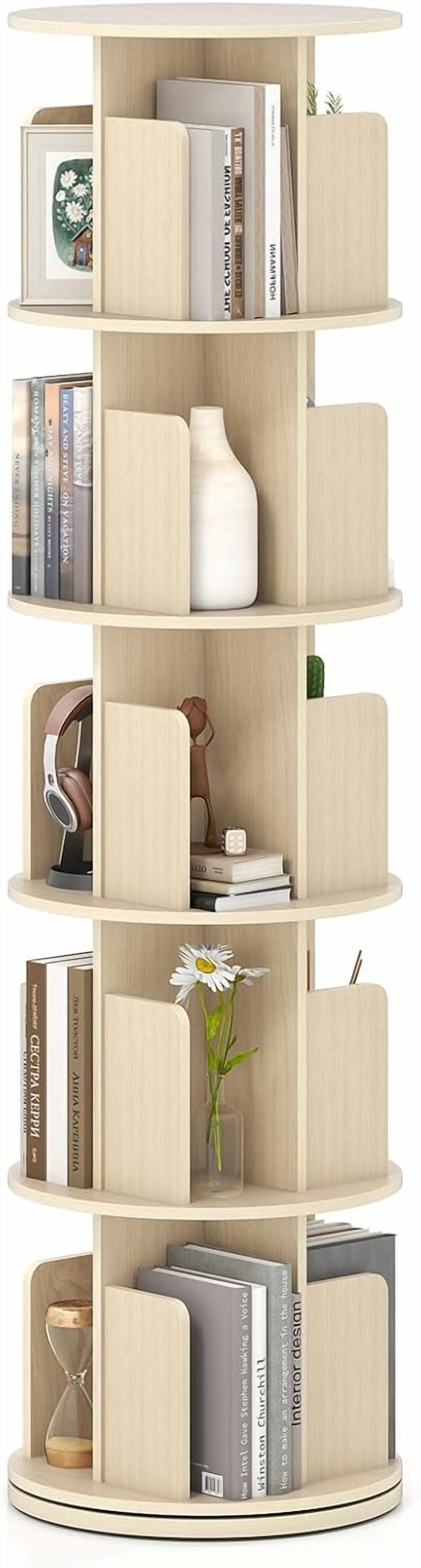 5-Tier Rotating Bookshelf, 360° Display Rack w/Dividers & Anti-Falling ...