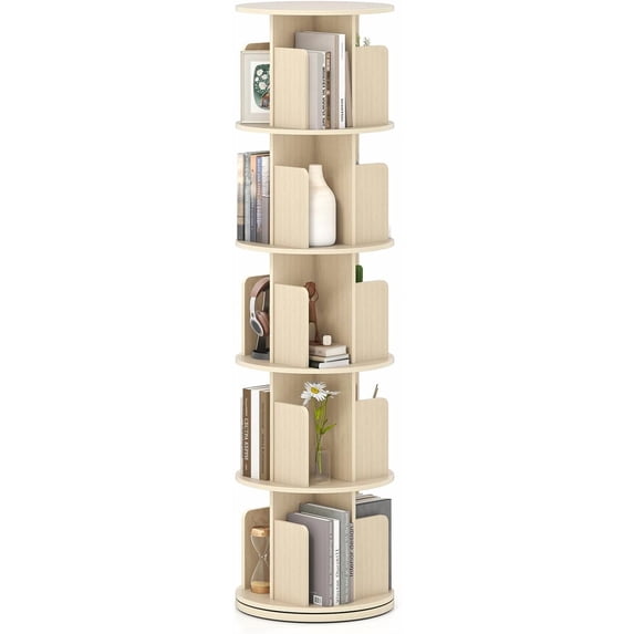 5-Tier Rotating Bookshelf, 360° Display Rack w/Dividers & Anti-Falling ...