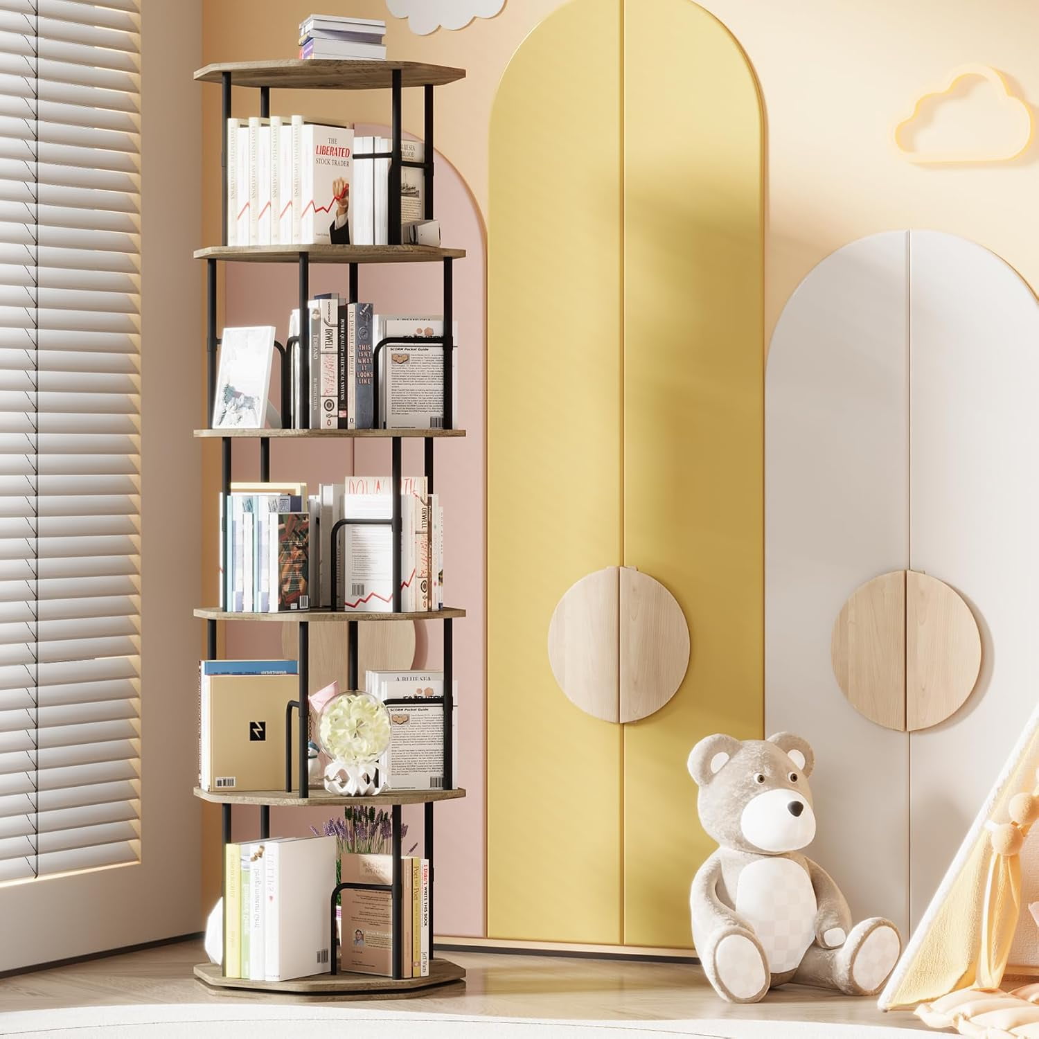 5 Tier Rotating Bookshelf, 360 ° Display Stackable Spinning Bookshelf ...