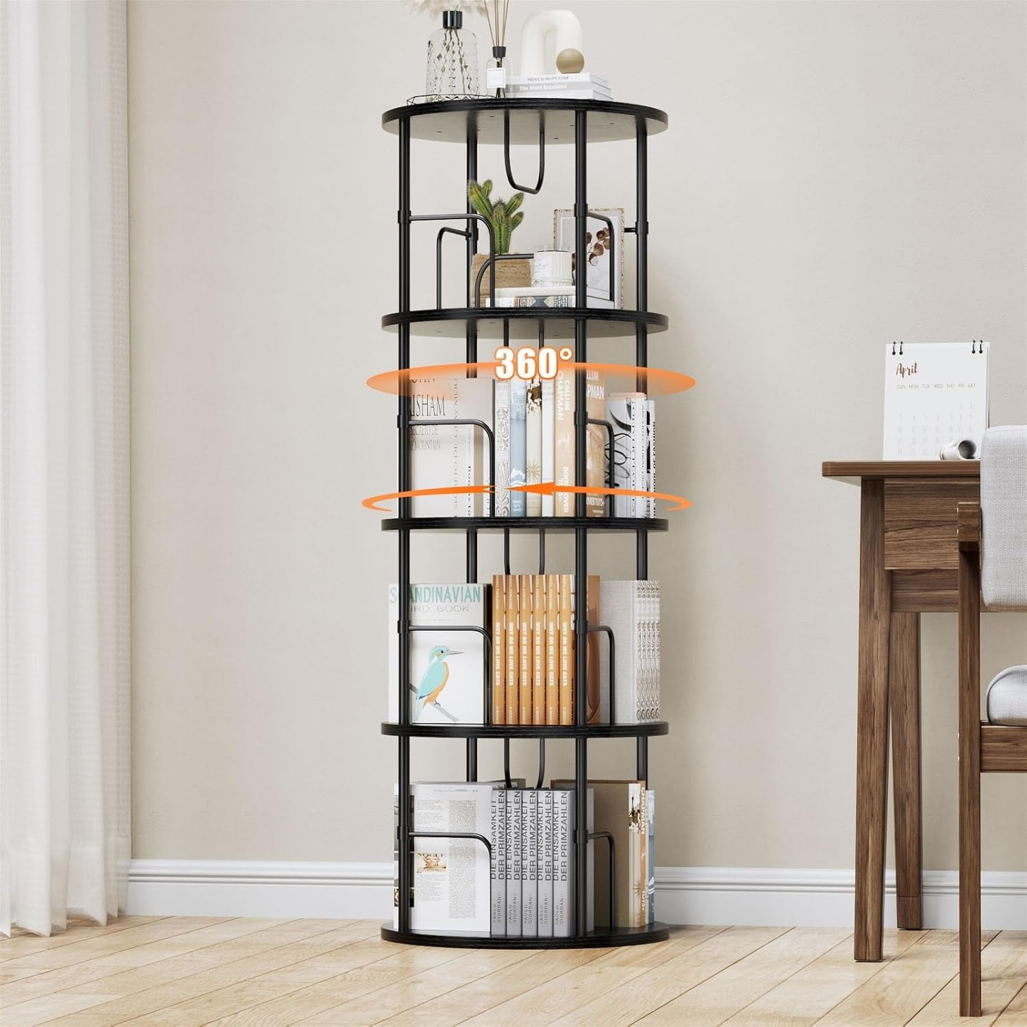 5 Tier Rotating Bookshelf 360 ° Display Stackable Spinning Bookshelf ...