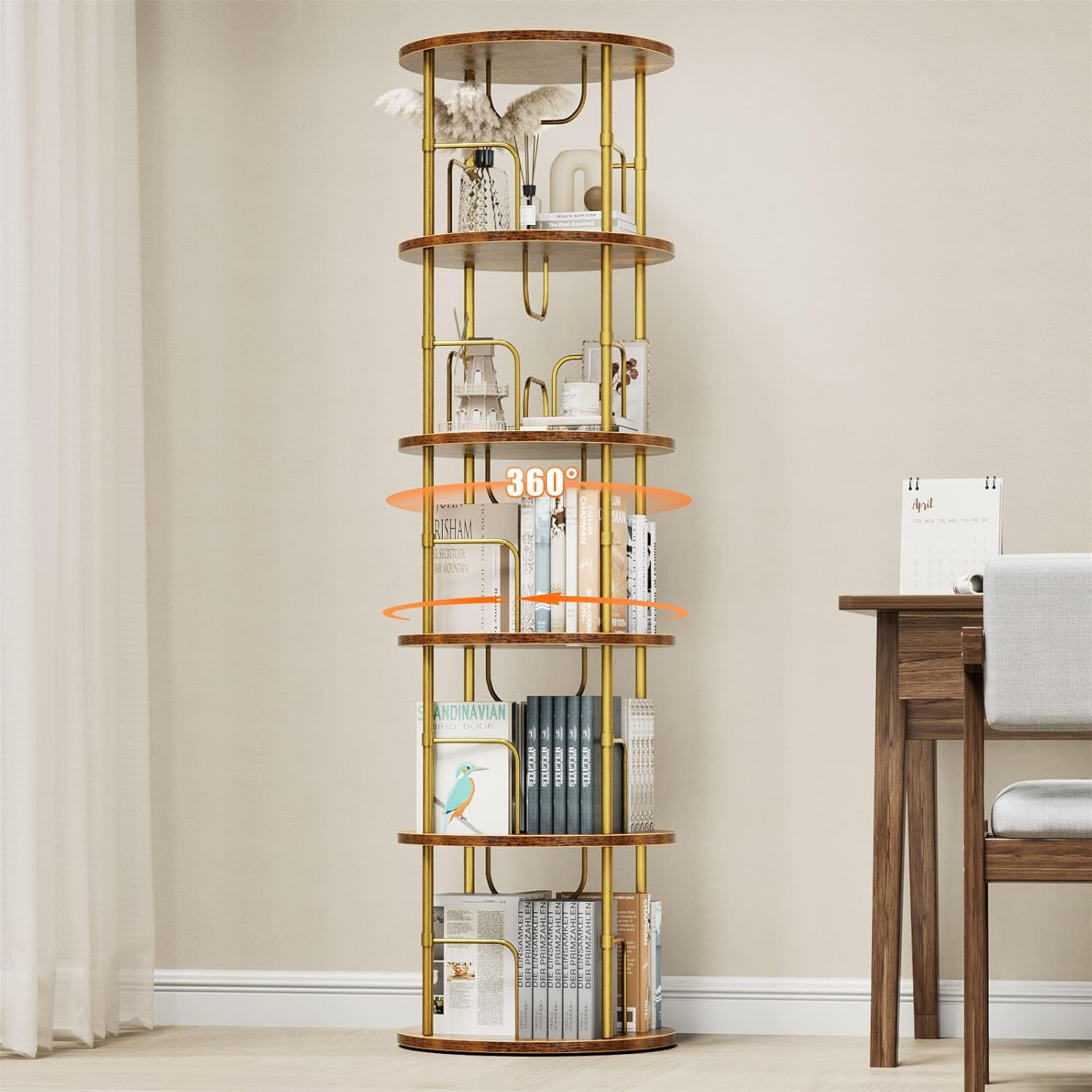 5 Tier Rotating Bookshelf, 360 ° Display Stackable Spinning Bookshelf ...