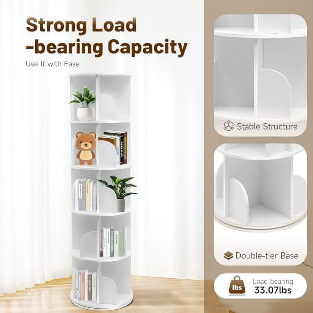 5-Tier Rotating Bookshelf,360° Rotating Stackable Shelves Bookcase ...