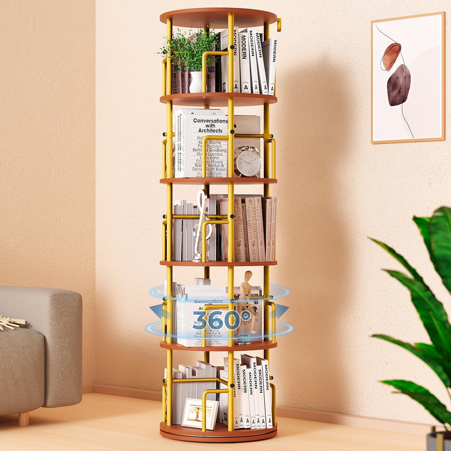 5 Tier Rotating Bookshelf, 360 ° Spinning Book Shelf Tower, Tall Narrow ...