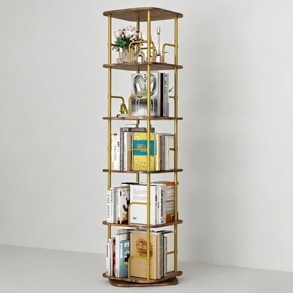 5 Tier Rotating Bookshelf, 360° Spinning Bookshelf Tower,Space Saving ...