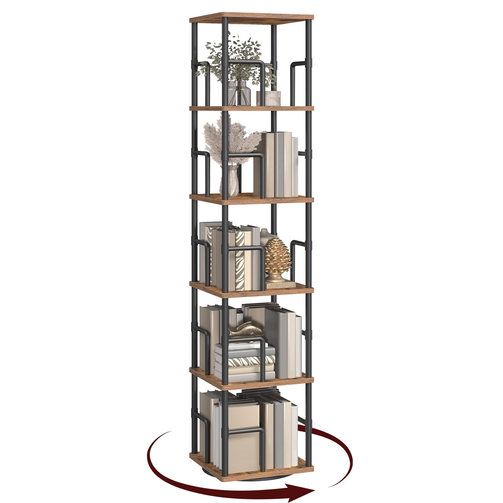 5-Tier Rotating Bookshelf, Freestanding Corner Bookshelf, 360° Spinning ...