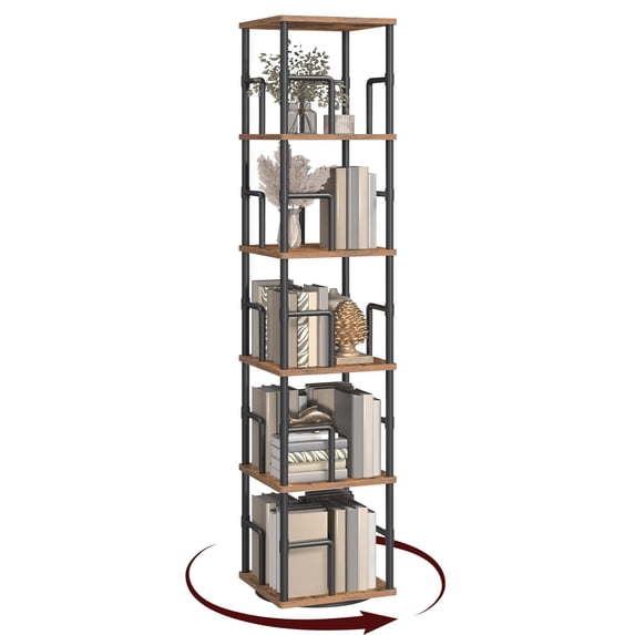 5-Tier Rotating Bookshelf, Freestanding Corner Bookshelf, 360° Spinning ...